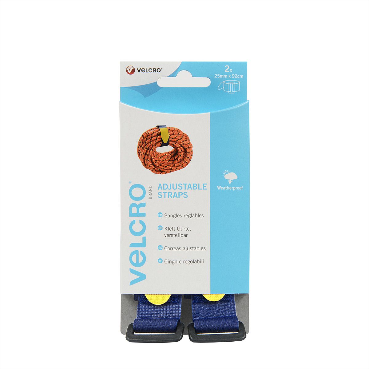 VELCRO® Sangle Everyd.25mmx92cm x 2 bleue, sangle crochets & velours ...